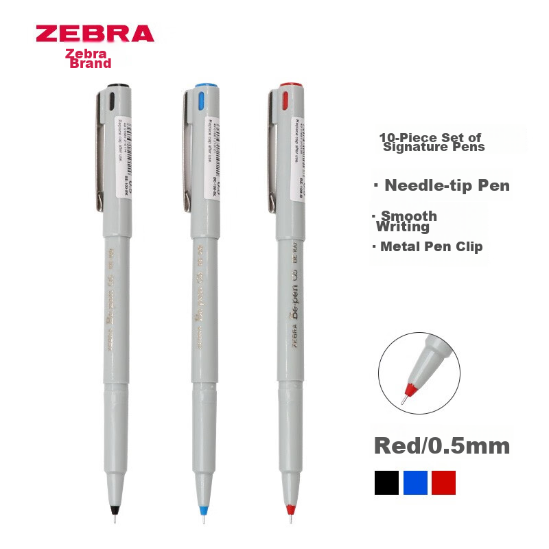 ZEBRA Brand Neutral Pen, 0.5mm, Conference Signing Pen, Student Marker Pen, Water-Based Pen, BE-100, Classic Red, Pack of 10