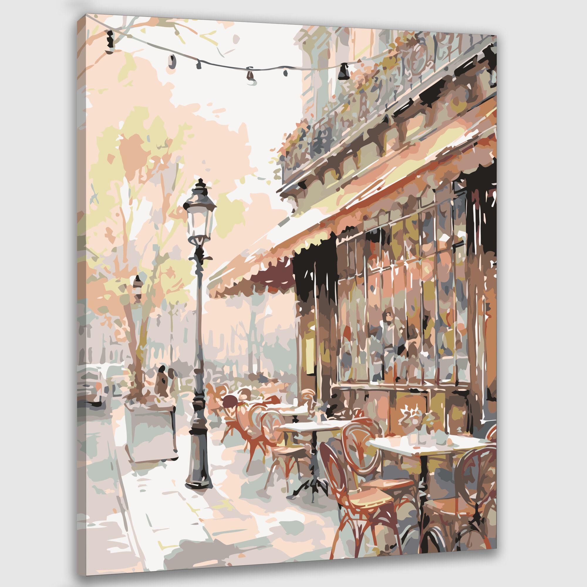 Картина по номерам 40x50 см, Парижское кафе, скатерти, выпечка, круассаны, кофе, мазки, переливы цвета, легкость