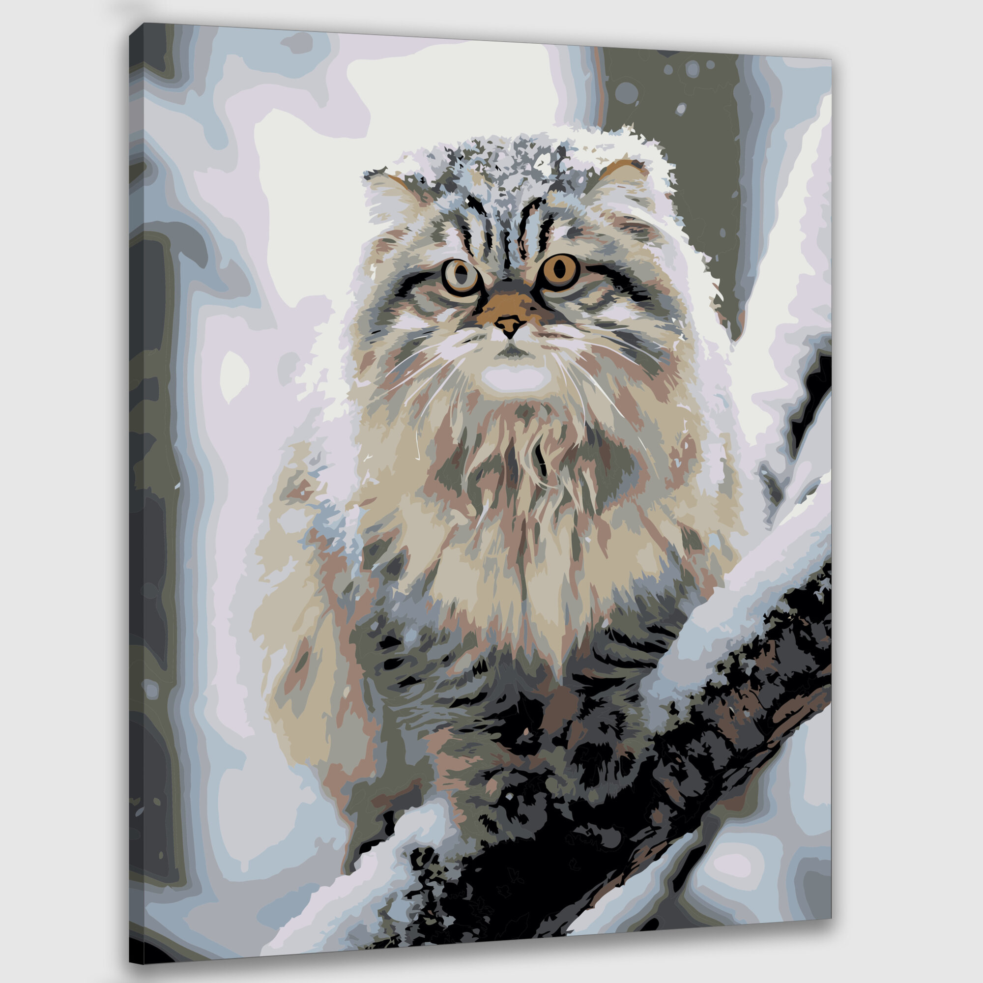 Картина по номерам 40x50 см, манул, ветка, заснеженная, шерсть, зимнее окружение, пристальный взгляд, тайна, чудо
