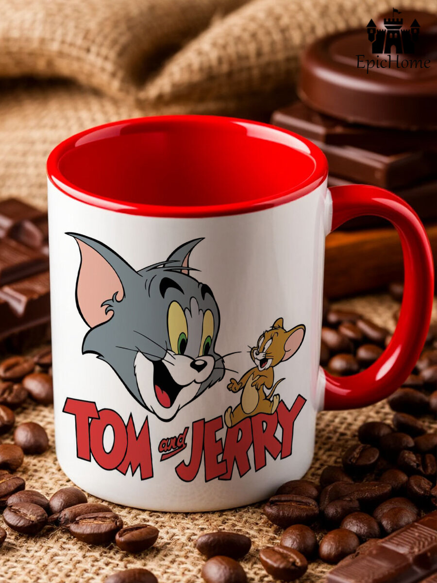 Кружка "Том и Джерри", керамика, 330мл, для СВЧ и посудомойки, красная