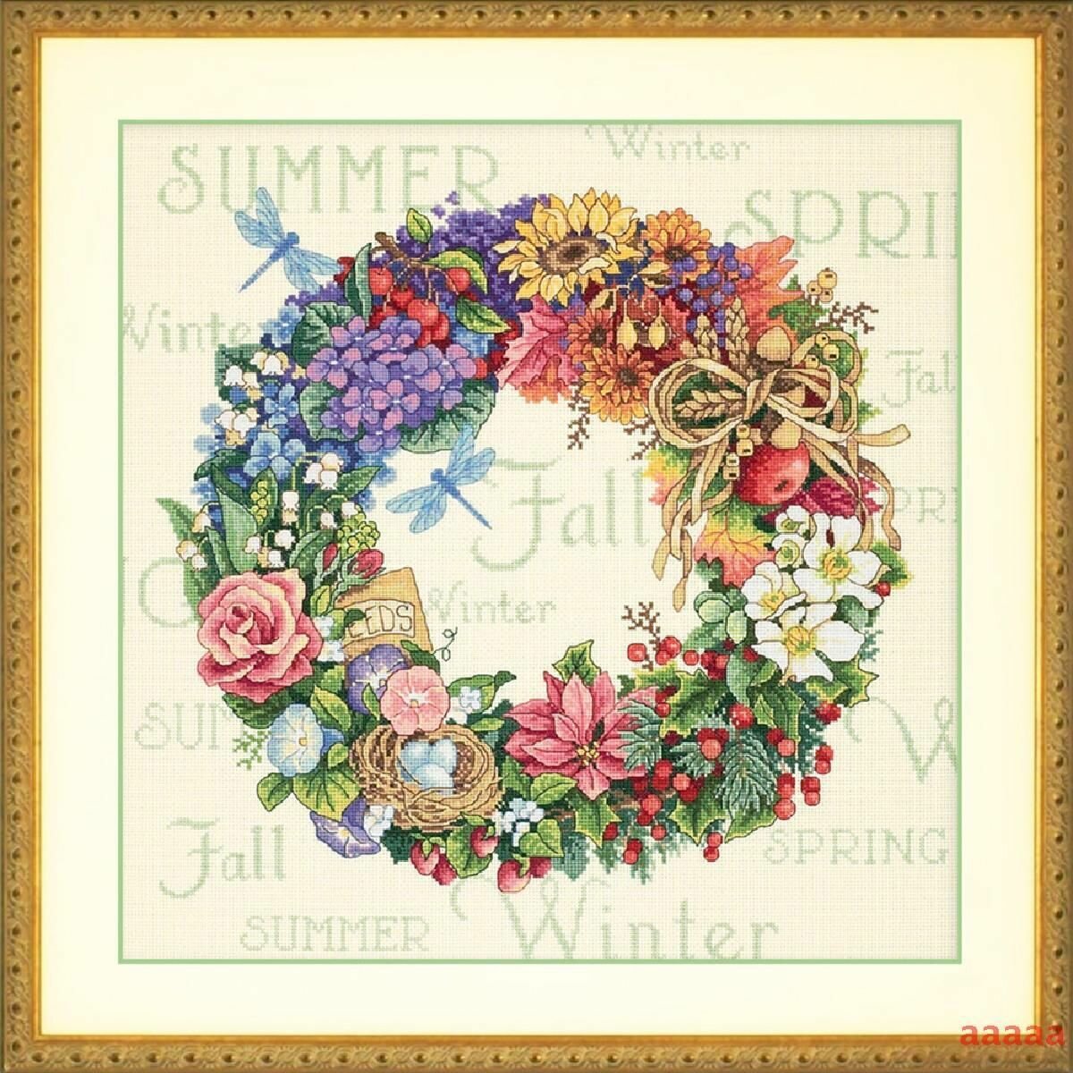 Набор для вышивания крестиком ( Wreath of All Seasons ) 36 x 36 см-KGD