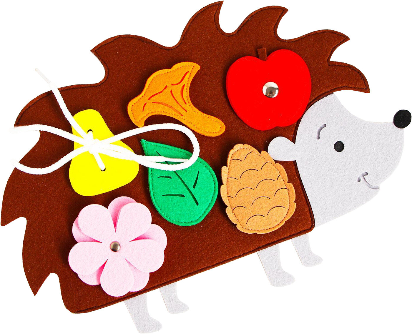 Детская развивающая игра "Ёжик", фетровая игра, развитие мелкой моторики у малышей, тактильная игрушка, мягкий ежик + набор элементов с разными креплениями (пуговица, кнопка, магнит, липучка)