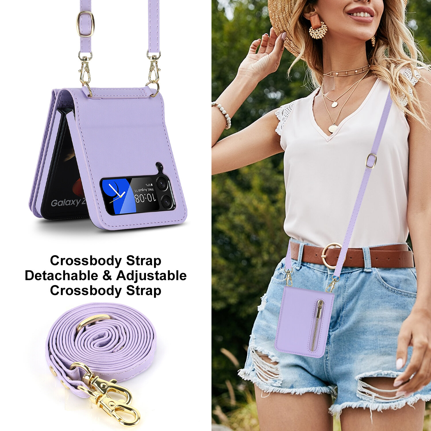 Подходит для Samsung Galaxy Z Flip4 / Самсунг Галакси Z Flip4 чехол для телефона, Складной All Inclusive молнии раскладушкa держатель раскладушка, Z Flip4, подставка, soft touch,360° Полная защита,