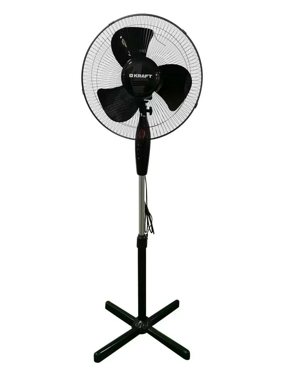 Вентилятор напольный мощный KRAFT KF-FS40-1621BL , Регулировка высоты, Режим вращения, 3 скорости, Черный