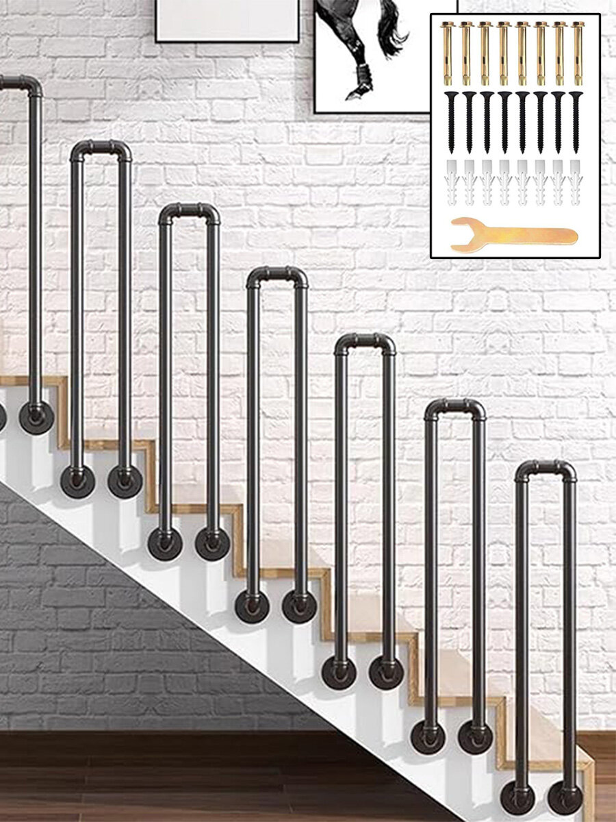 Напольные Перила 85/95/105cm ограждение для лестницы лофт Боковая установка, черный