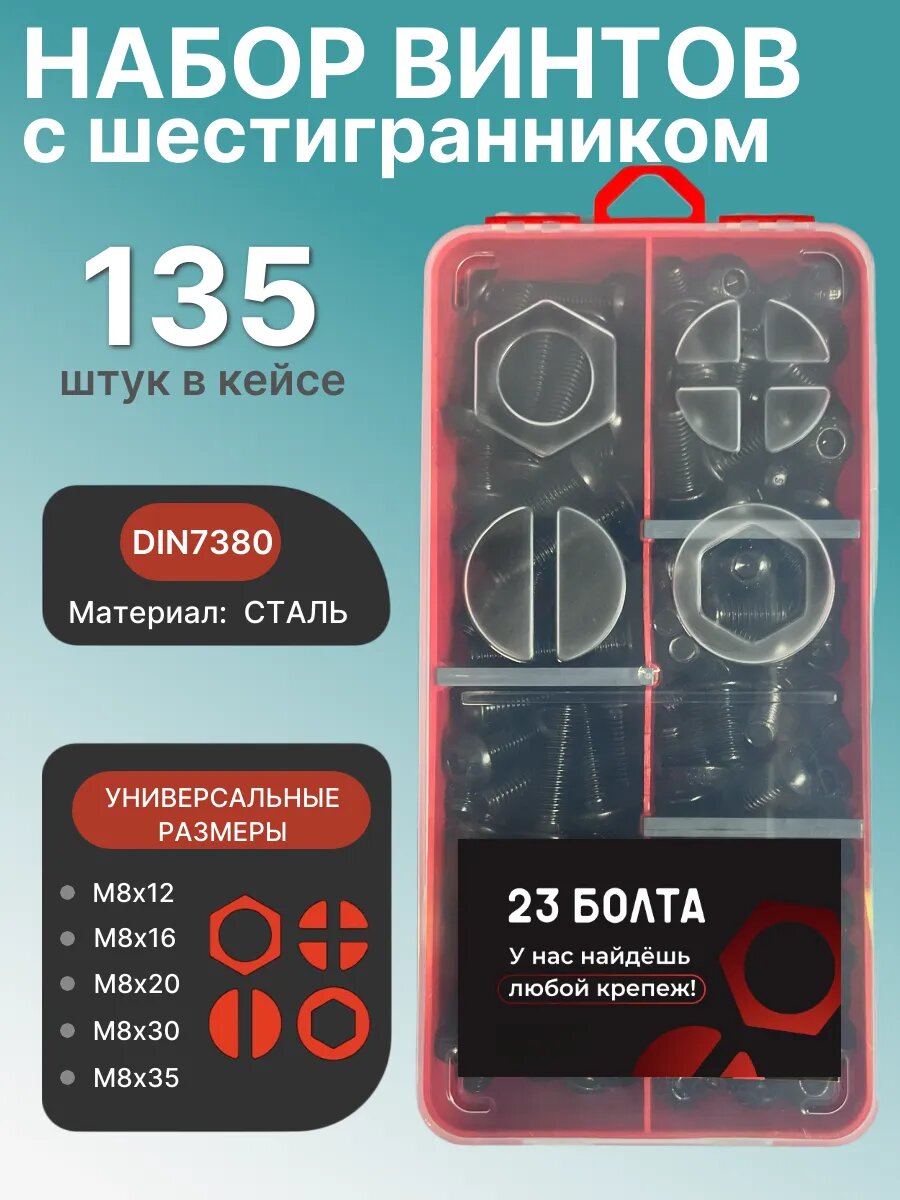 Винты чёрные М8 DIN7380 к. п.10.9 в органайзере набор 1