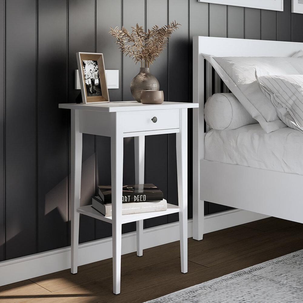 Тумба прикроватная с ящиком и полкой Хемнэс (Россия) белый