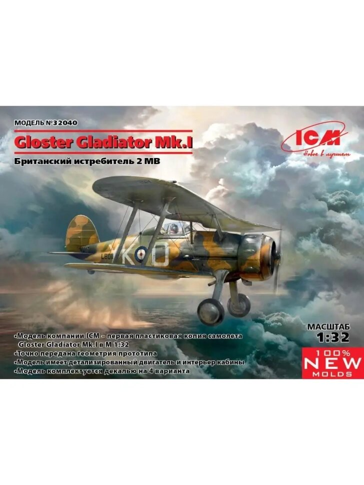 Cборная модель Британский истребитель 2МВ Gloster Gladiator Mk.I ( 1/32) ICM 32040