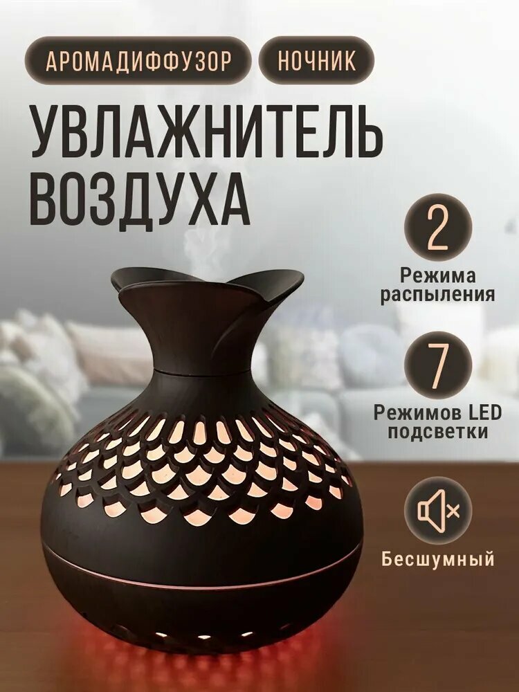 Увлажнитель воздуха электрический, аромадиффузор настольный с подсветкой, ночник, аромалампа