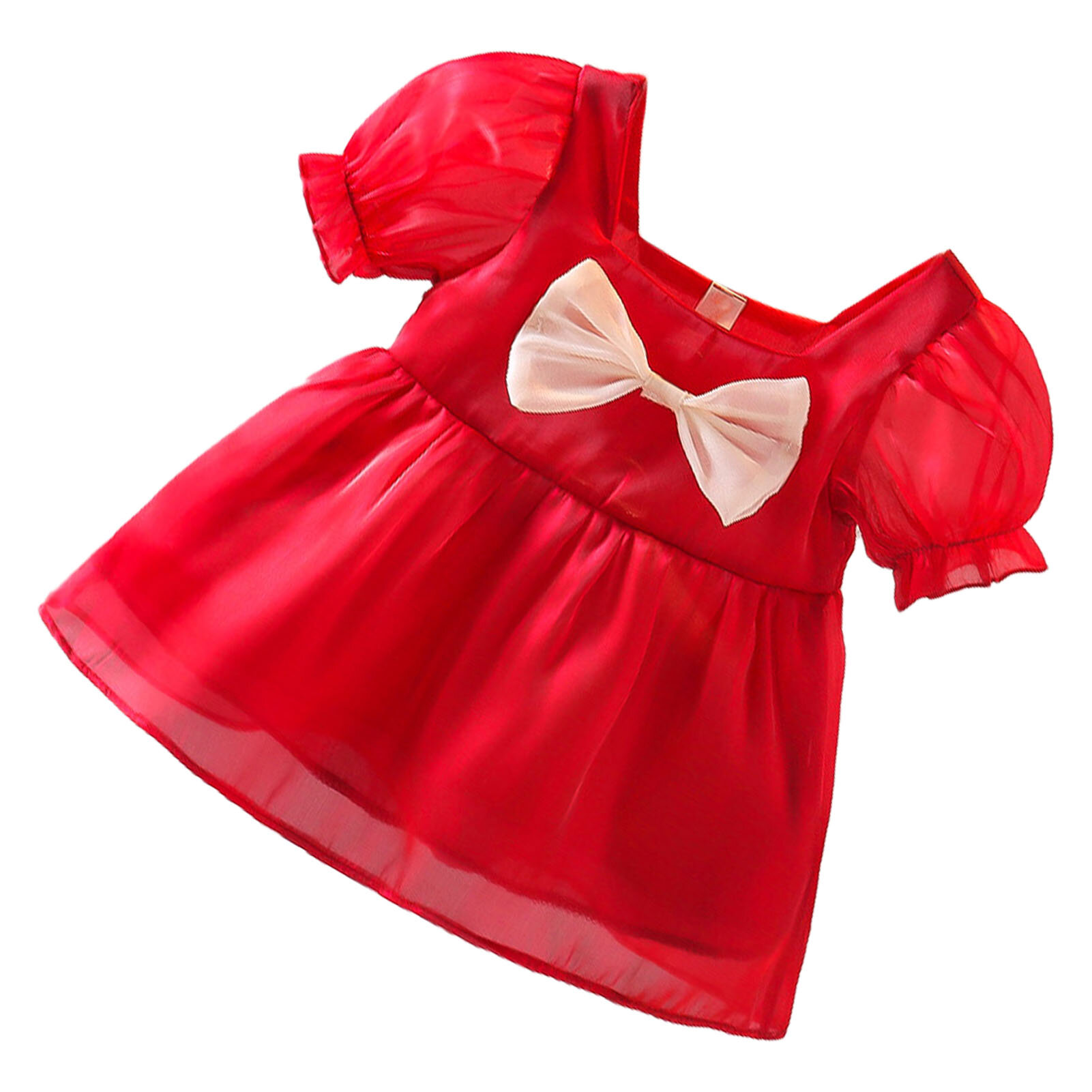 Платье для девочки с коротким рукавом и бантом, модное красное платье для принцессы на день рождения или свадьбу, 80 см