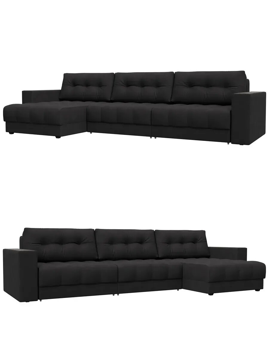 Большой угловой диван Лазурит 331x91x159 см, с универсальным углом, спальное место 143х288 см, ящик для белья, замша