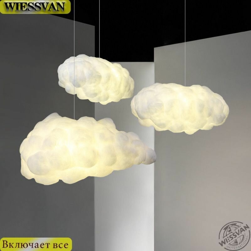 Люстра потолочная HJ060-2-3, современный плавающий белый облако, подвесной свет из скандинавского хлопка для детской комнаты, гостиницы, ресторана и магазина.
