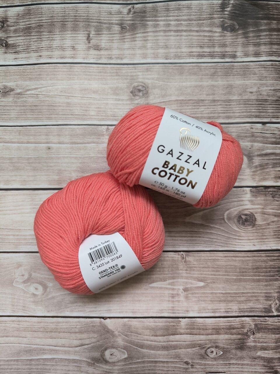 Пряжа Gazzal baby cotton, цвет 3435 розовый коралл, набор 2 мотка, вес мотка 50 гр, длина нити 165 м (Газзал беби катон)