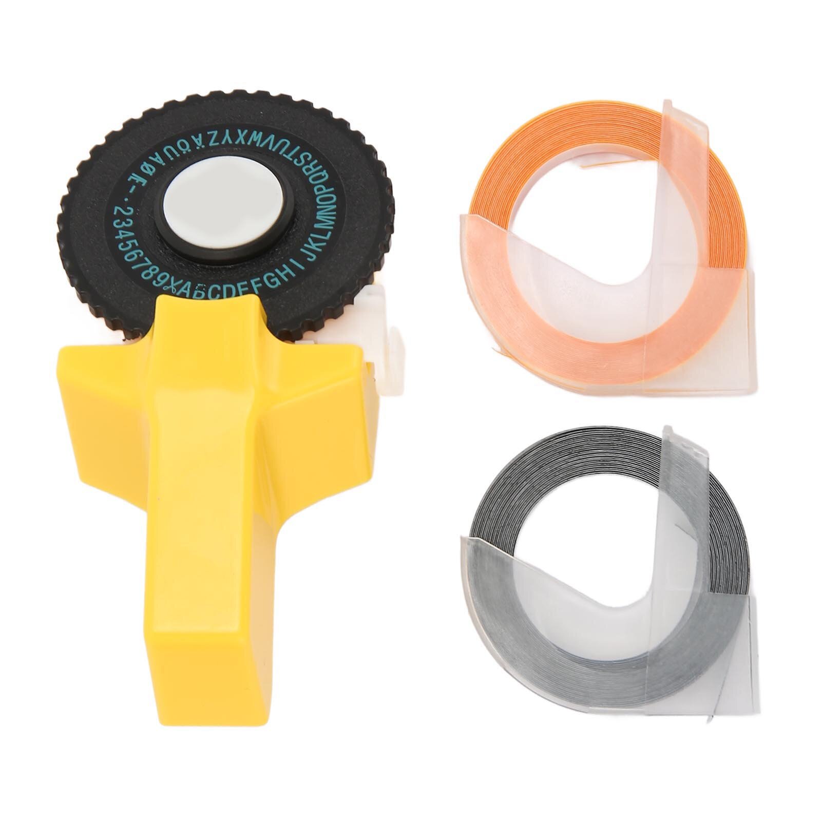 Многофункциональный портативный принтер для тиснения этикеток с 2 рулонами ленты для дома и офиса, желтый.