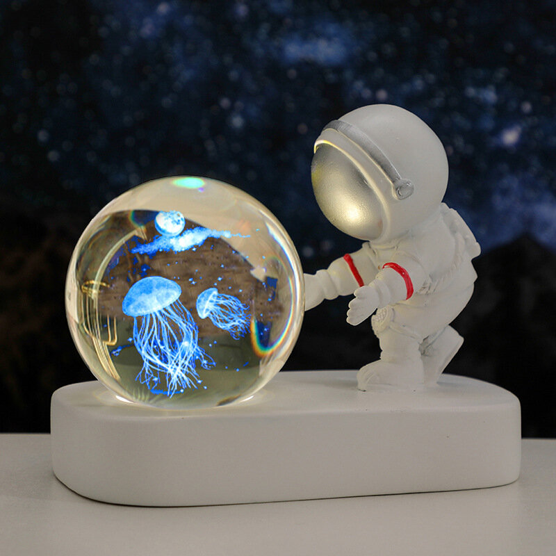 Креативный ночник-космонавт из 3D хрустального шара, светящийся декор для спальни, подарок