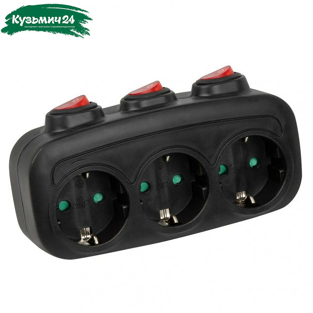 Разветвитель сетевой с выключателем Uniel S-GES3-16OB BLACK Черный