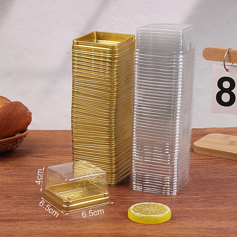 Прозрачные квадратные пластиковые коробки для тортов HELTC, 50 шт 80g, Gold