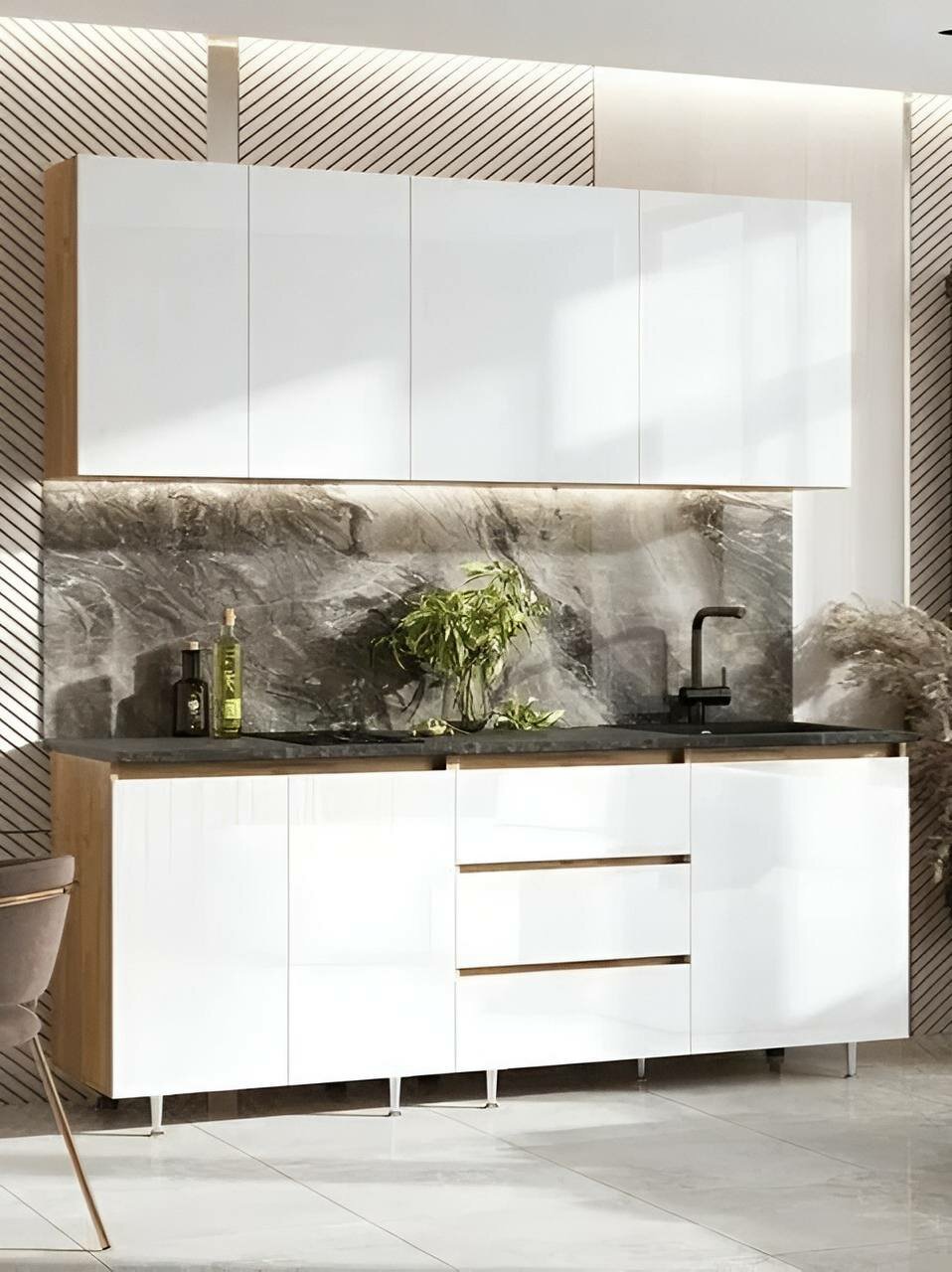 Кухонный гарнитур Челси 2м ЛДСП белый глянец/дуб крафт к2 МИФ