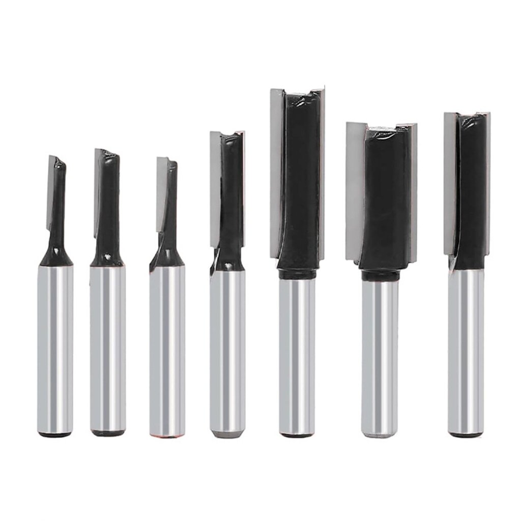 Набор Прямых Фрезерных Долот Из 7 Частей С Черным Покрытием Для Нарезания Канавок И Долбежных Фрез Подходит Для Деревообработки Точного Фрезерования Резки