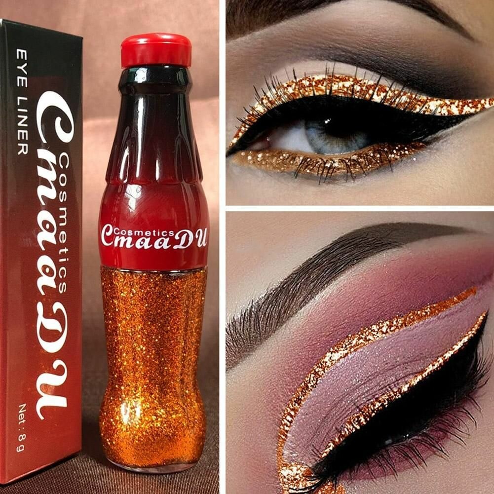 Жидкая Подводка Для Глаз С Цветными Блестками, Подводка Для Глаз В Форме Бутылки Кока-колы, Мелкий Блеск