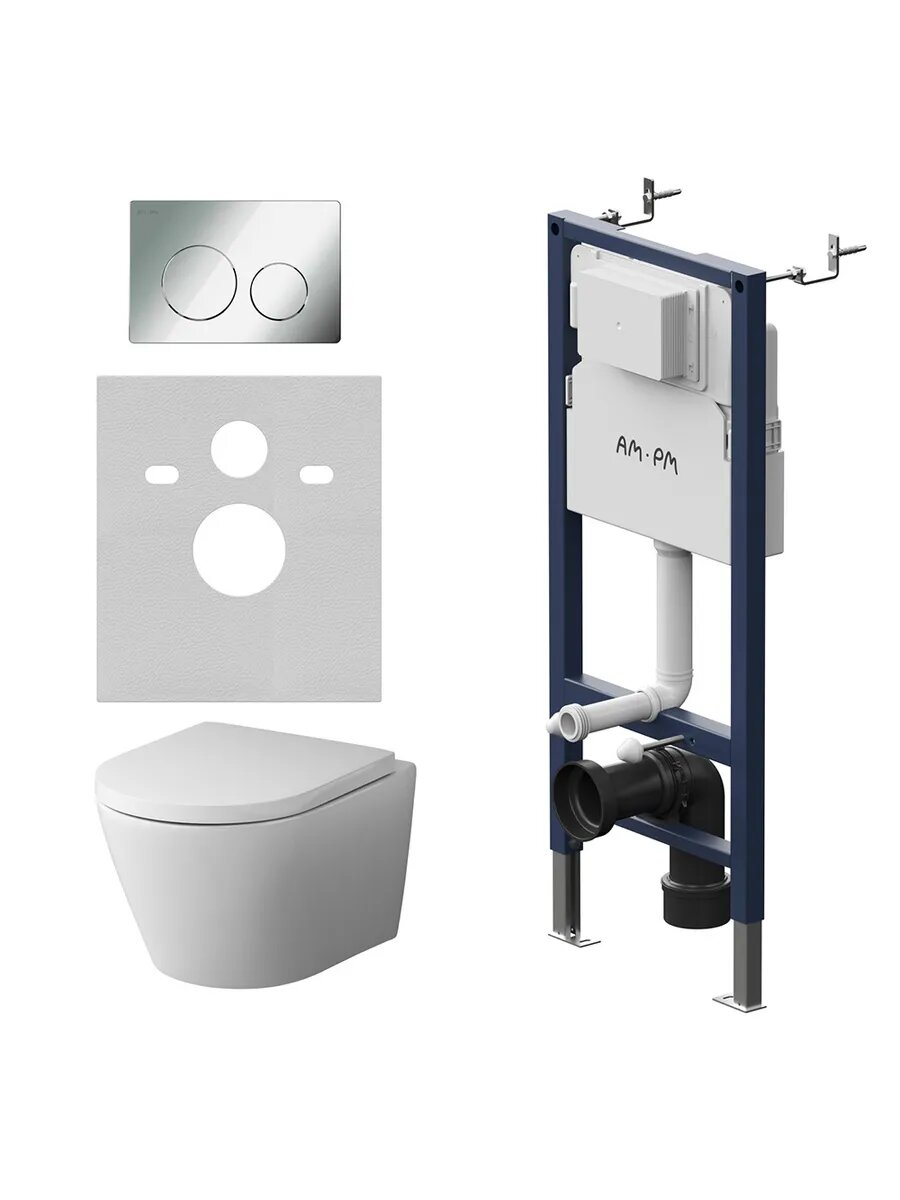 Инсталляция AM.PM MonoFit с подвесным унитазом AM.PM Suit и клавишей