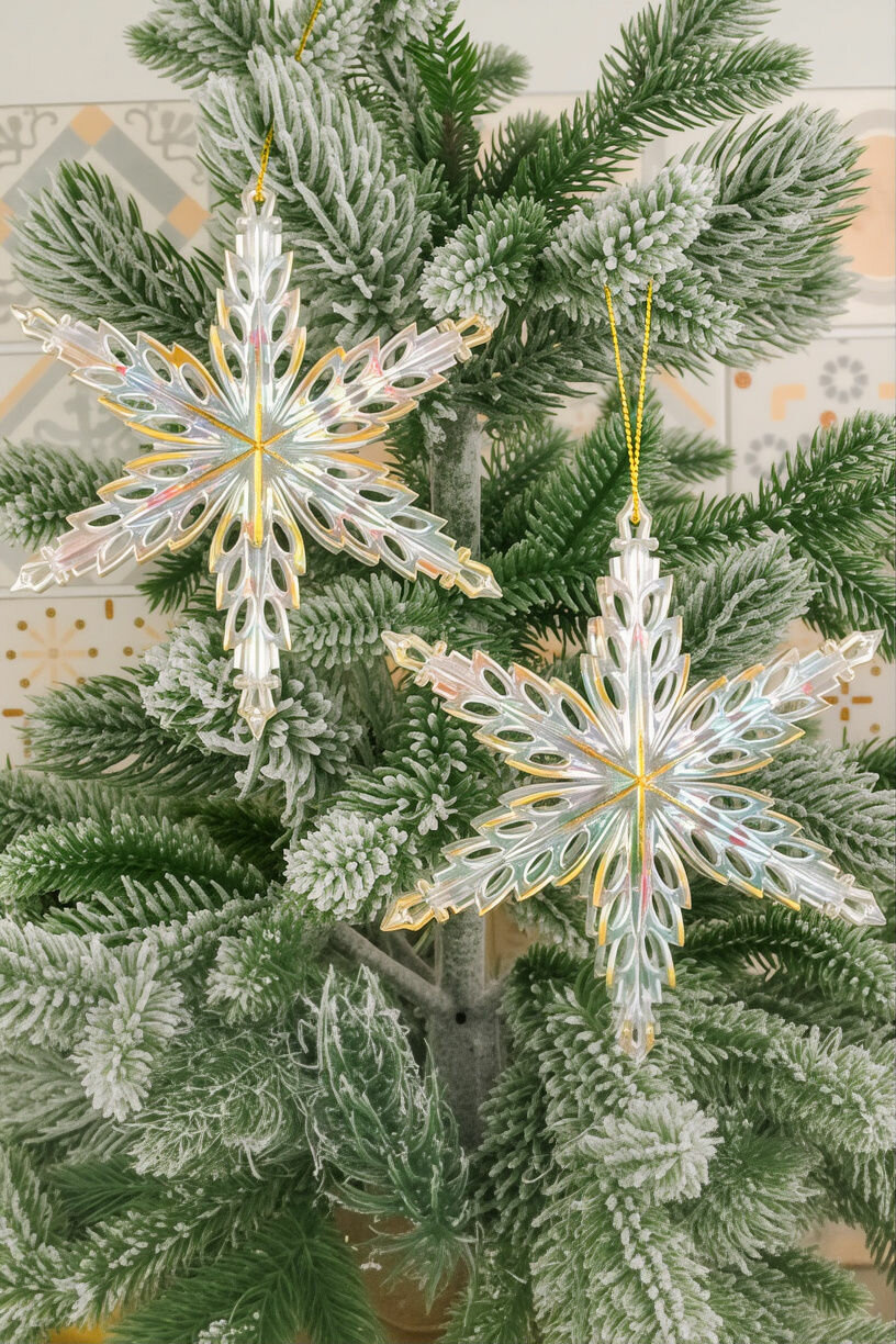 Набор ёлочных украшений снежинки 'эймари', акрил, золотой, 15 см, 2 шт, Winter Deco 1000419