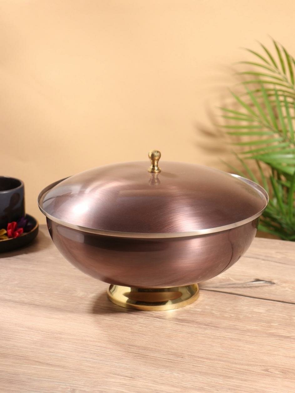 Блюдо глубокое с крышкой «Жемчуг», 27×27×19 см, нержавеющая сталь, покрытие антик