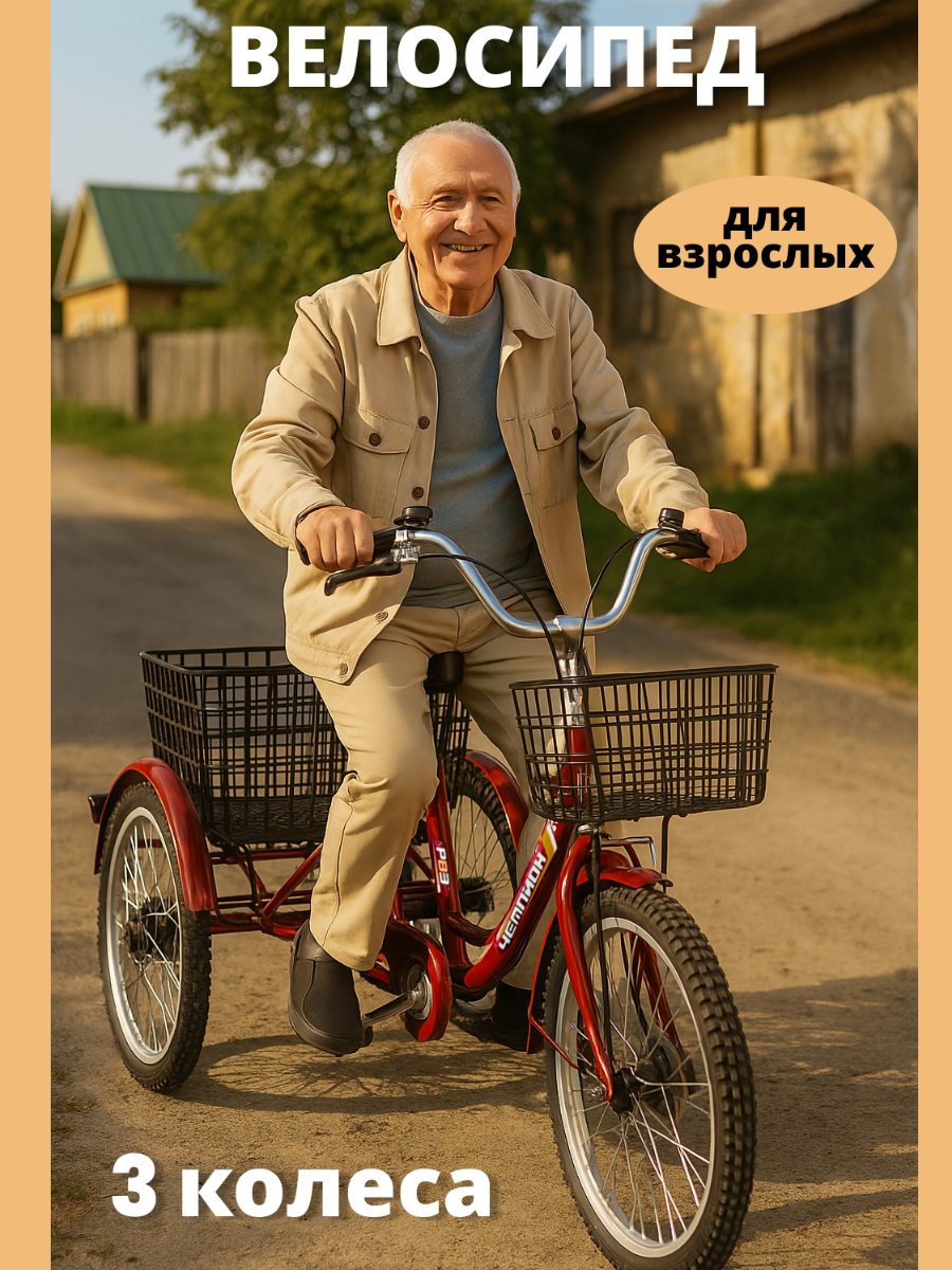 Трехколесный велосипед для взрослых N20 седло со Спинкой красный