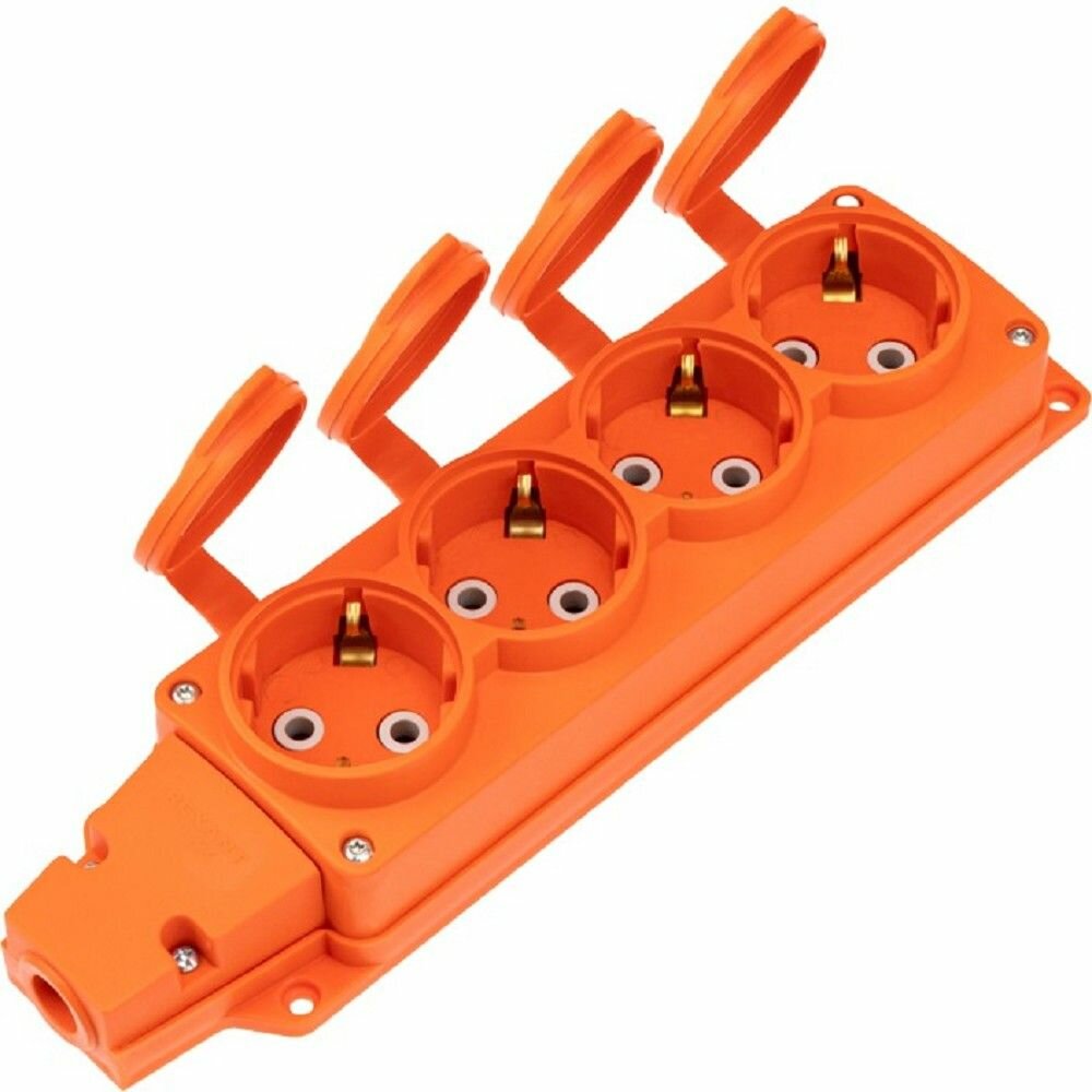Rexant Smartbuy Вилки, Разъемы силовые, Колодки 111 - 228 Розетка колодка влагозащищенная с крышкой 4 гнезда COMPACT, с з, 16А, IP54, каучук, оранжевая
