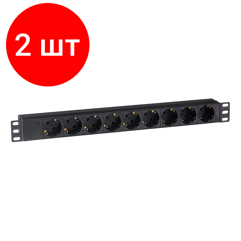 Комплект 2 штук, Блок розеток ExeGate ServerPro PDU-19H901 Al-9S-C14 (EX280847RUS)