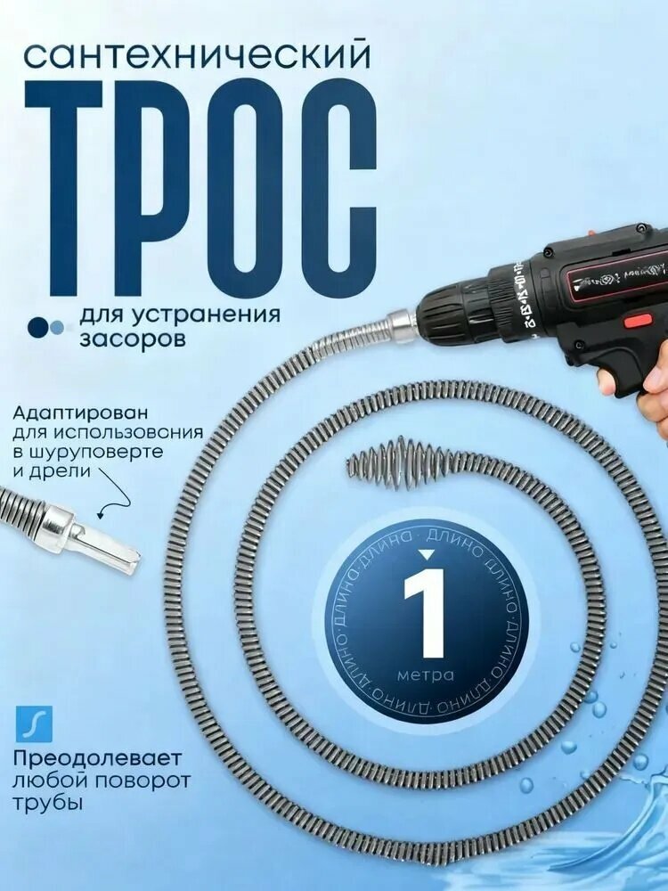 Трос для прочистки труб, сантехнический, 1 метров, Retail Result