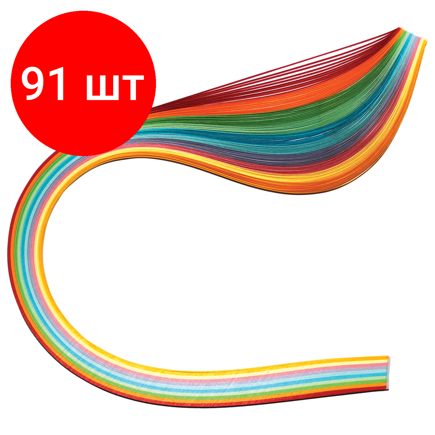 Комплект 91 шт, Бумага для квиллинга "Радуга", 10 цветов, 100 полос, 7 мм х 300 мм, 80 г/м2, остров сокровищ, 128755