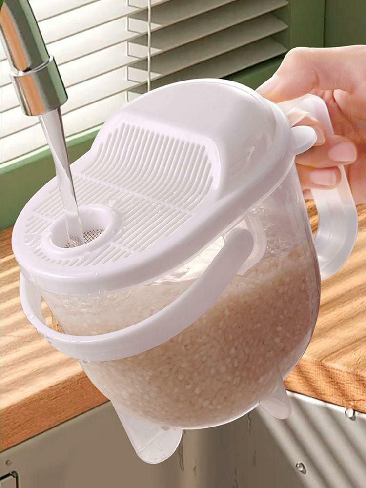 Дуршлаг для промывки круп, риса и мытья фруктов или овощей с крышкой, ручкой, противоскользящими ножками и сито фильтром , Рисомойка пластиковая