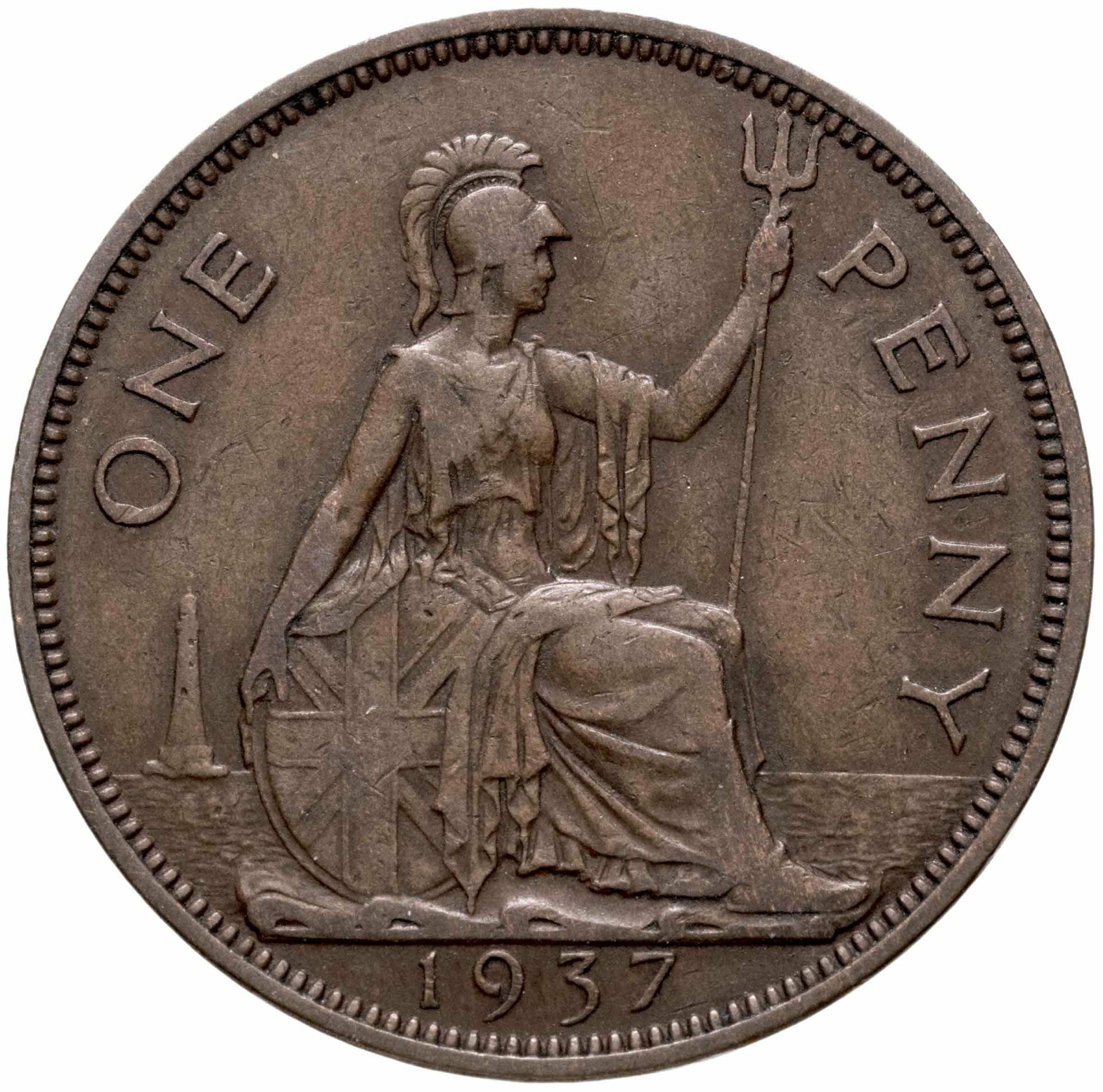 Великобритания 1 пенни penny 1937, Бронза, в сохранности VF-XF