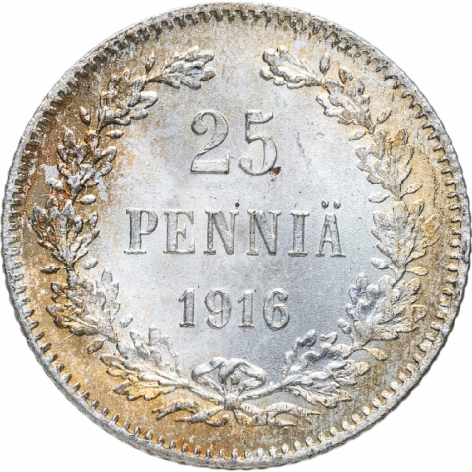 25 пенни pennia 1916 S Российская Финляндия, Серебро 750, в сохранности UNC