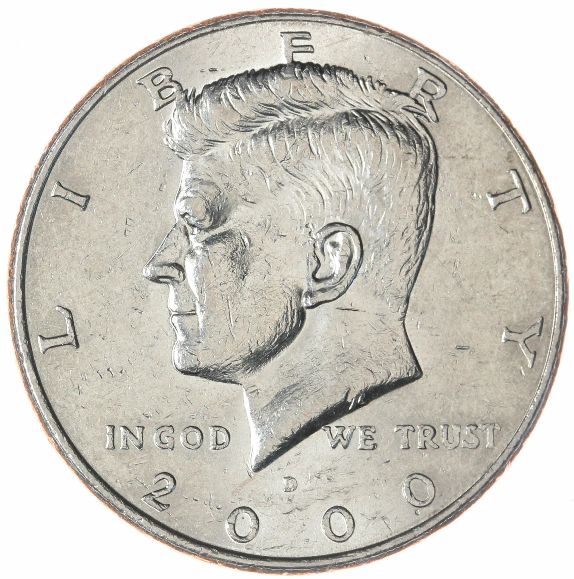 США 50 центов 1/2 доллара, half dollar 2000 D Kennedy Half Dollar Кеннеди знак монетного двора "D" - Денвер, Медь, в сохранности XF-AU