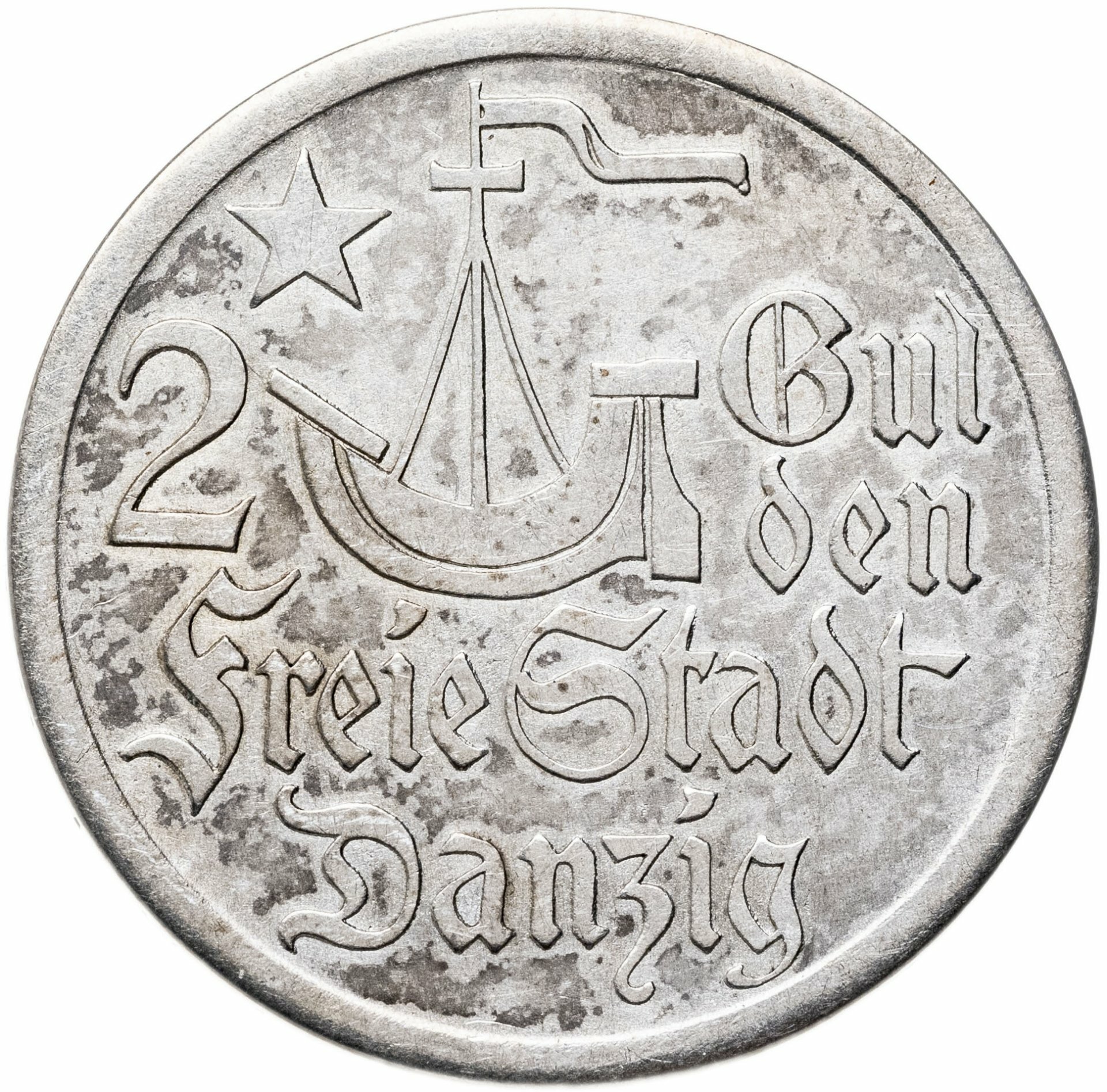 Данциг 2 гульдена gulden 1923, Серебро 750, в сохранности XF-AU