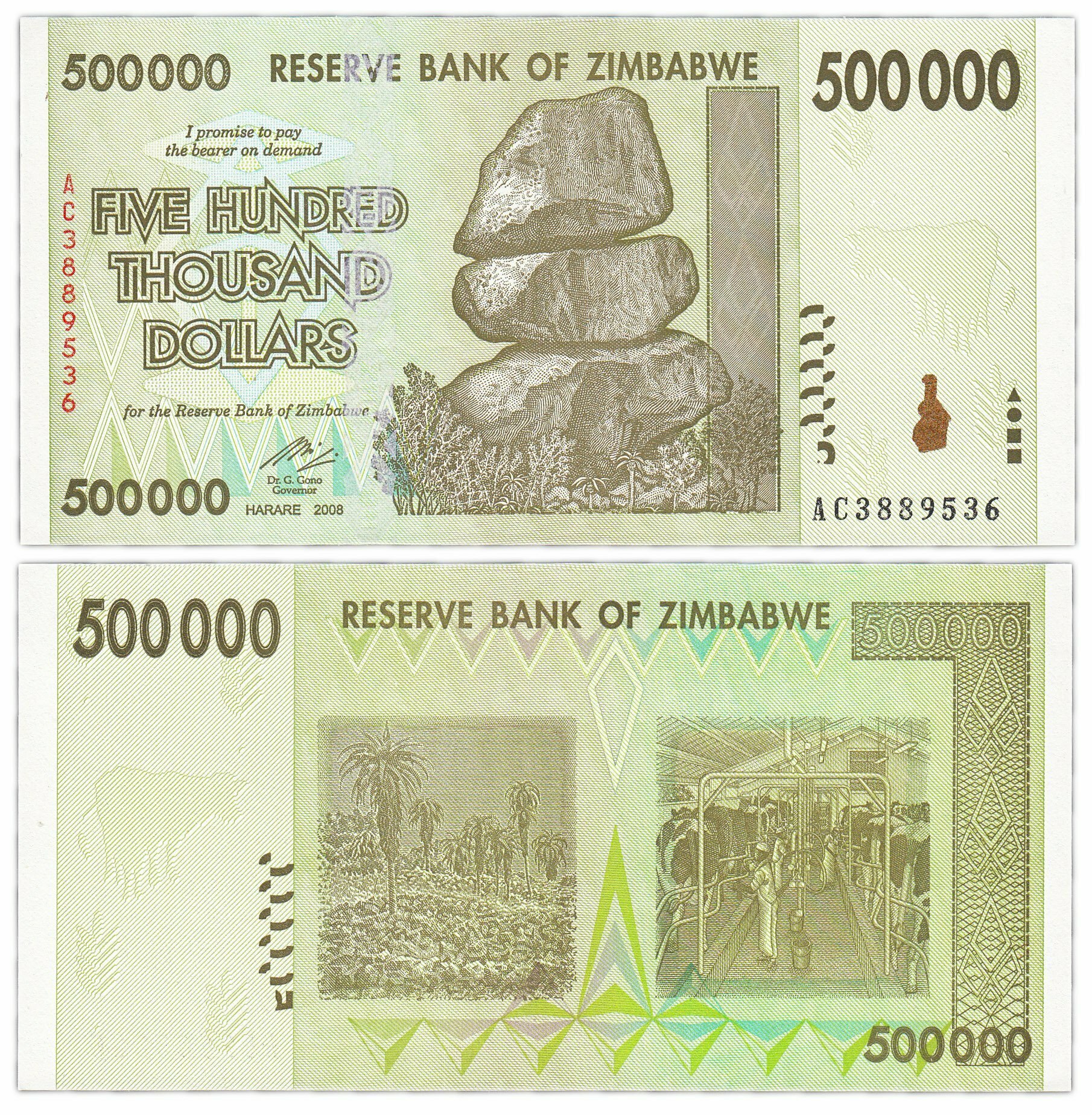 Зимбабве - 500000 500 тысяч долларов 2008 "Скотоводство" Pick 76а