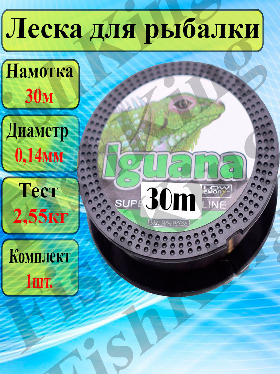 Леска для рыбалки IGUANA монофильная 0.14мм/30м поводковая для спиннинга и удочки/Леска для летней и зимней рыбалки.