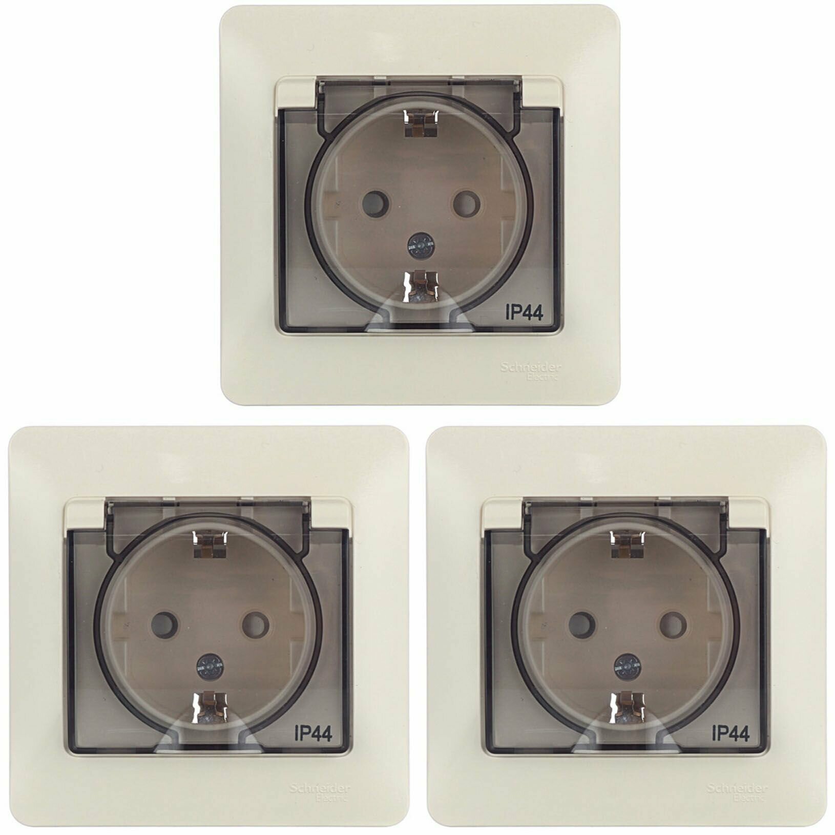 Розетка с рамкой Schneider Electric Glossa GSL000248 скрытая установка бежевая с заземлением IP44 со шторками с крышкой (3 шт.)