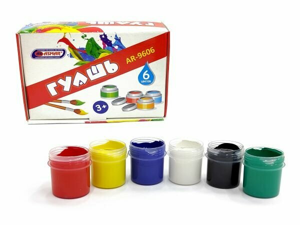 Гуашь 6 цветов 20 мл "ASMAR"