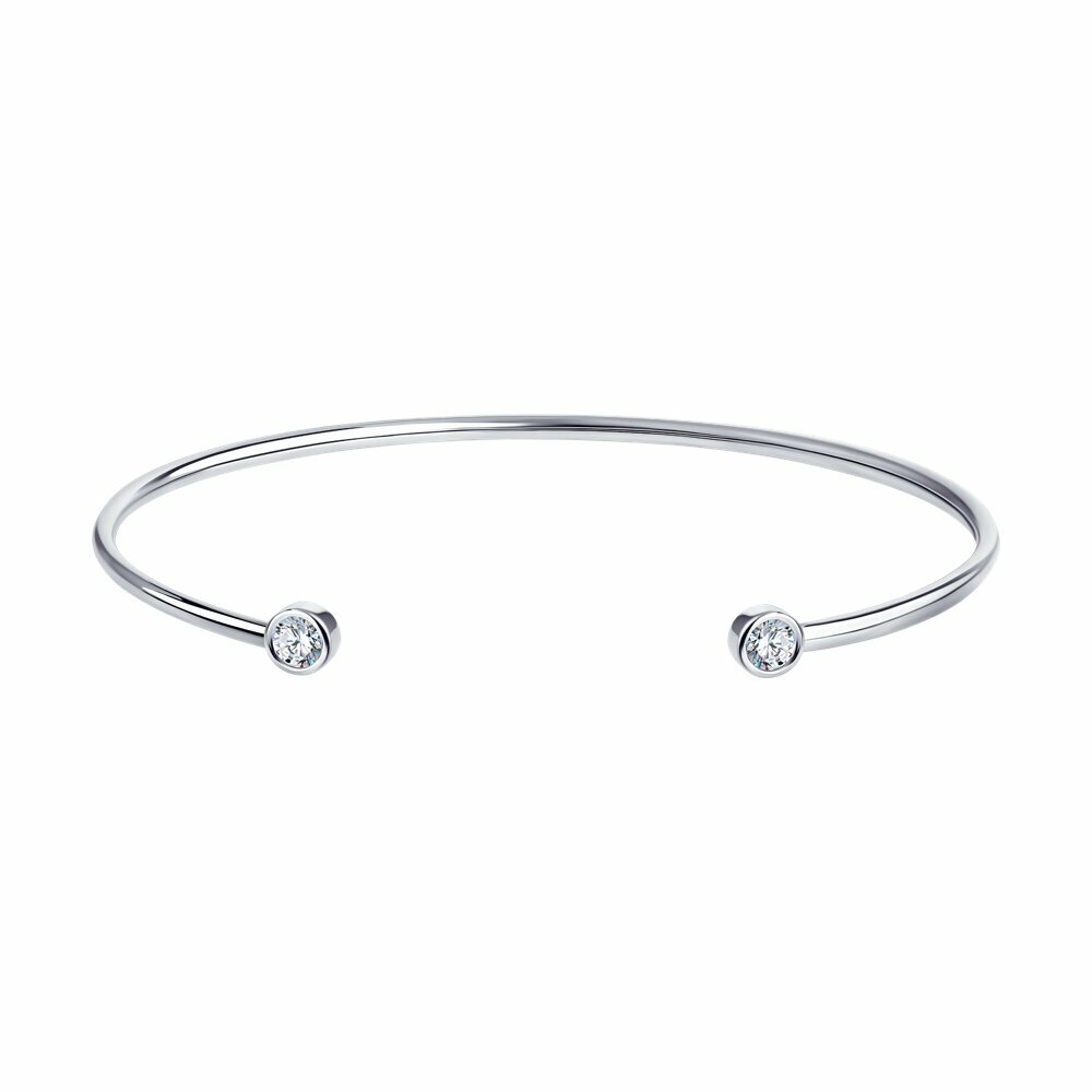 Жесткий браслет, серебро, 925 проба, родирование, фианит