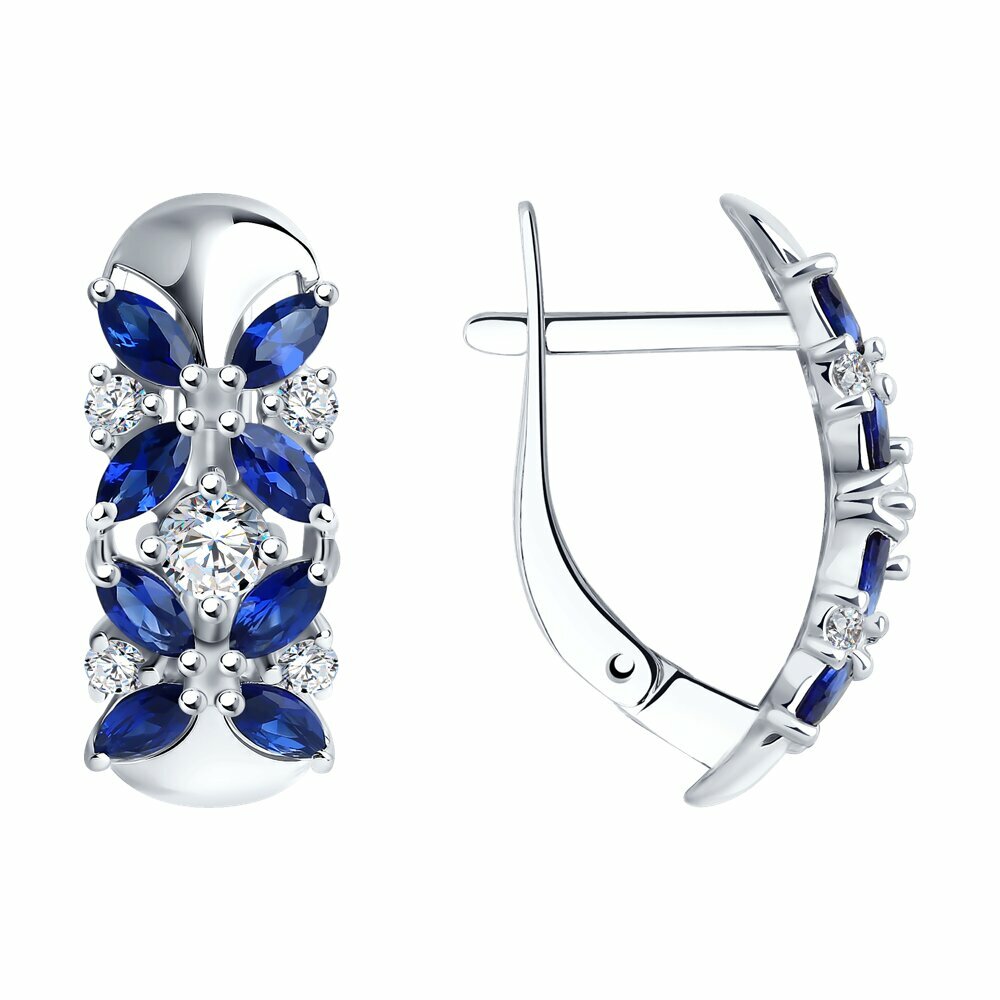 Серьги, серебро, 925 проба, родирование, фианит, корунд синтетический