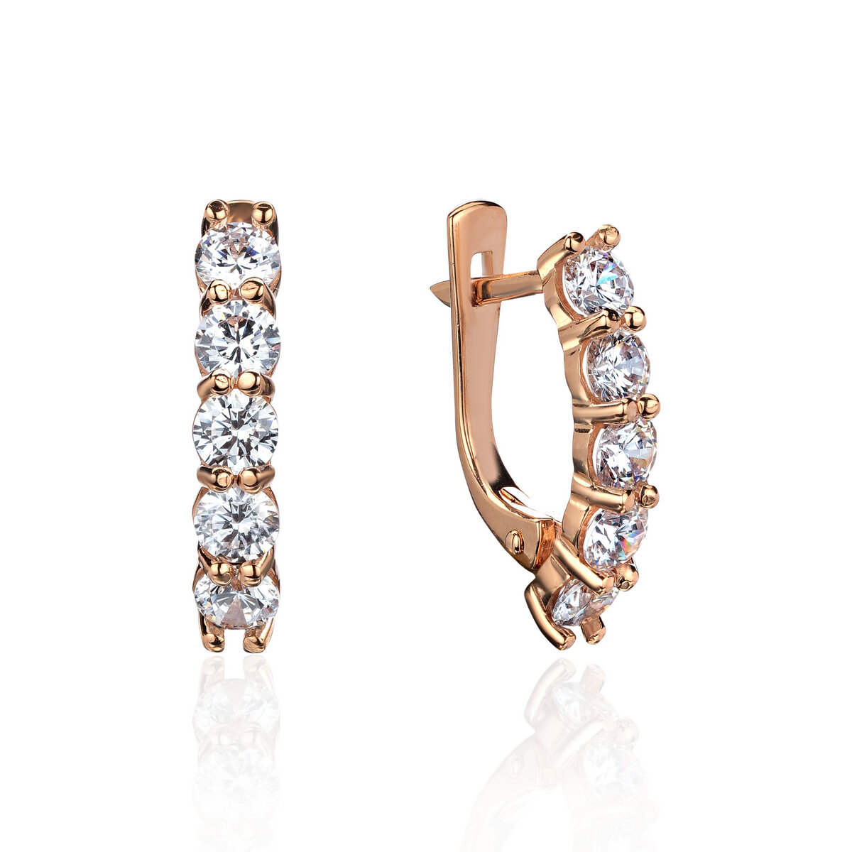 Серьги, комбинированное золото, 585 проба, фианит