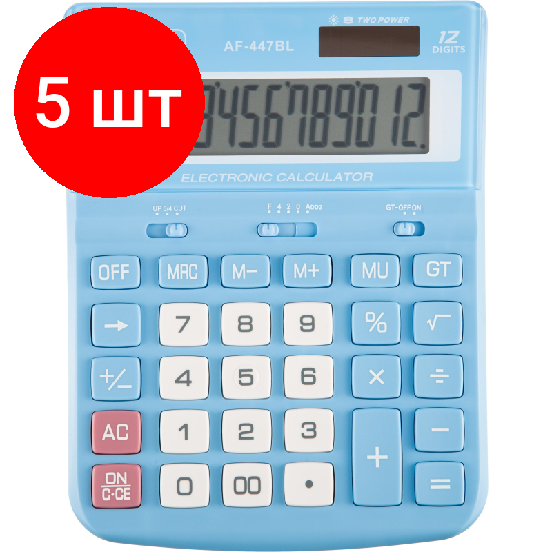 Комплект 5 штук, Калькулятор настольный полноразм Attache AF-447BL,12р, дв. пит, гол,198x153x42