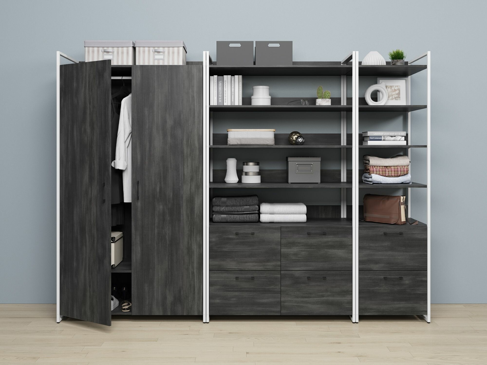 Гардеробная система Urban Лофт 01 со шкафом Белый/Северное дерево темное