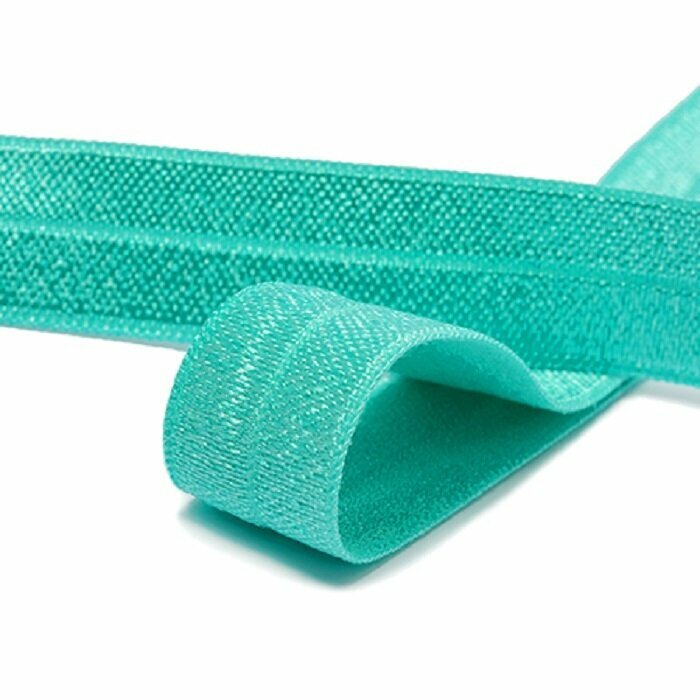 Резинка окантовочная трикотажная (бейка эластичная) блестящая шир.15мм цв.251 св. бирюзовый упак. 50 м.