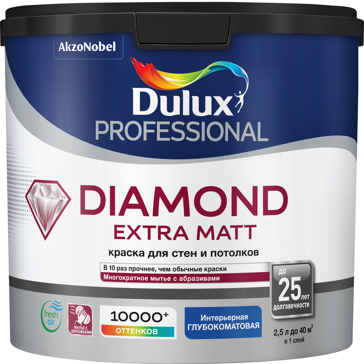Интерьерная краска Dulux Diamond EM, глубокоматовая, износостойкая, 2,5 л