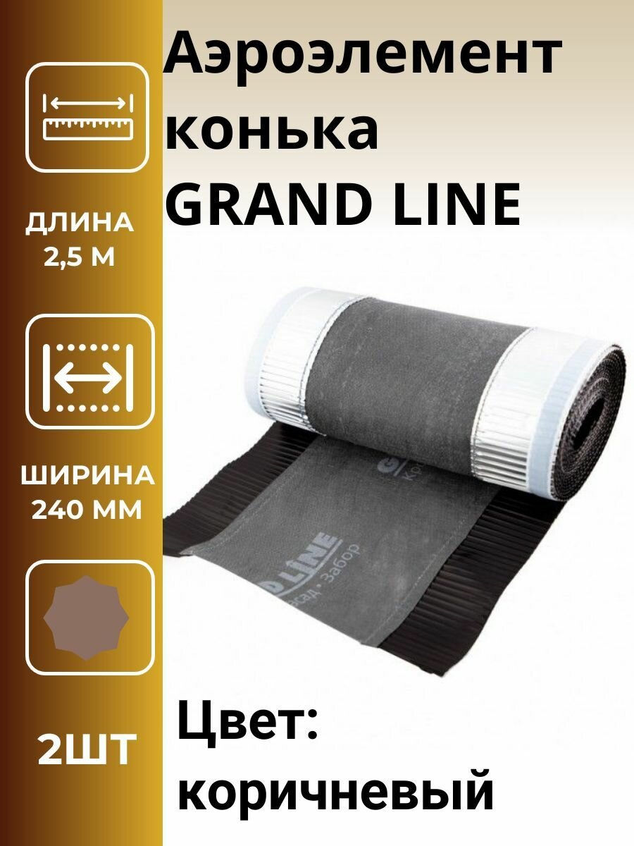 Аэроэлемент конька GRAND LINE коричневый, 240мм (2,5м)2шт