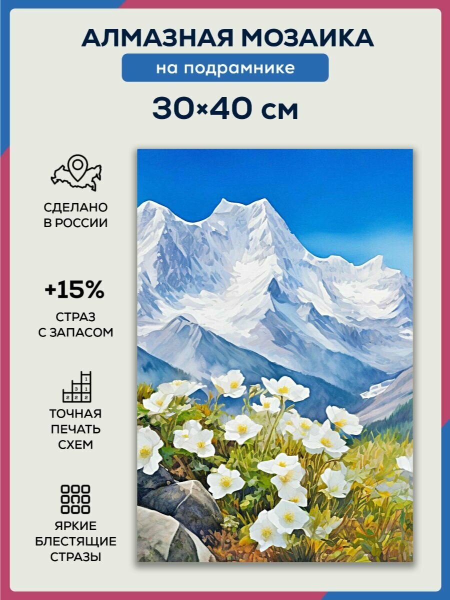 Алмазная мозаика 30x40 Горные цветы на подрамнике
